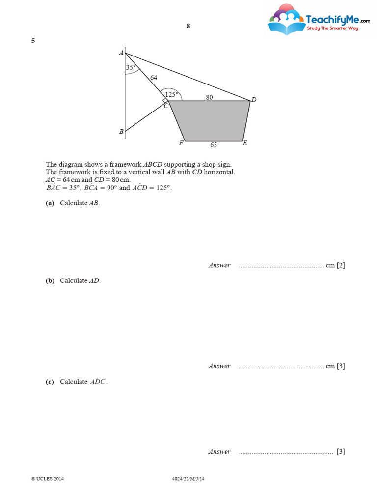 4024 s14 QP 22 - (5) - AnglesTrig | PDF | Mathematics | Mathematical Objects