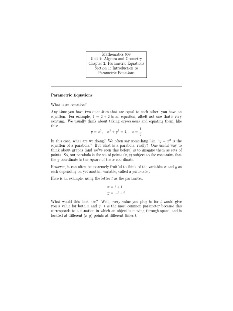 1.2.1 Parametric Equations | PDF | Equations | Variable (Mathematics)