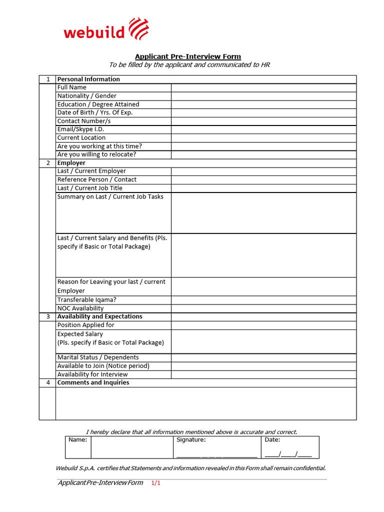 01. Pre Interview Form (1) | PDF | Business 01. Pre Interview Form (1) | PDF | Business