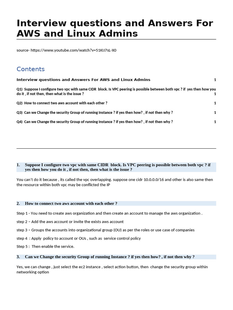 Interview Questions and Answers For AWS and Linux Admins | PDF ...