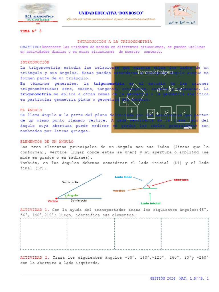 TEMA N-3 INTRODUCCI-N A LA TRIGONOMETR-A MAT. Sec | PDF | Funciones trigonométricas | Trigonometría