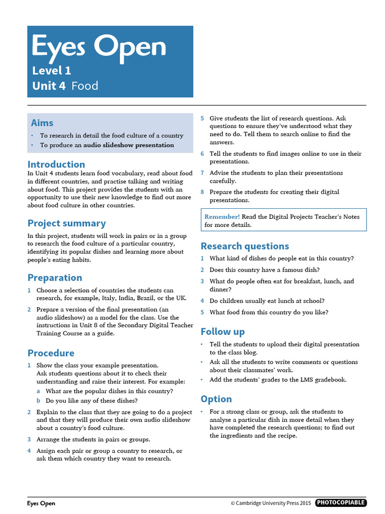 Digital Project - Unit 4 | PDF | Lunch | Cuisine