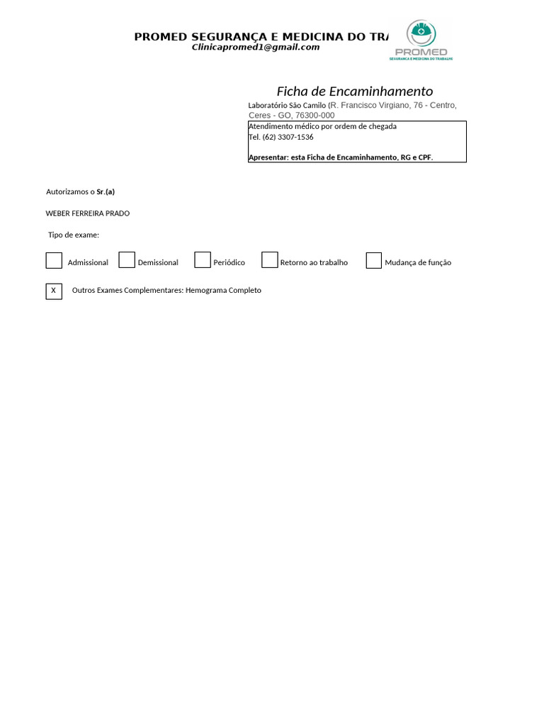 Guia de Encaminhamento para Exames | PDF