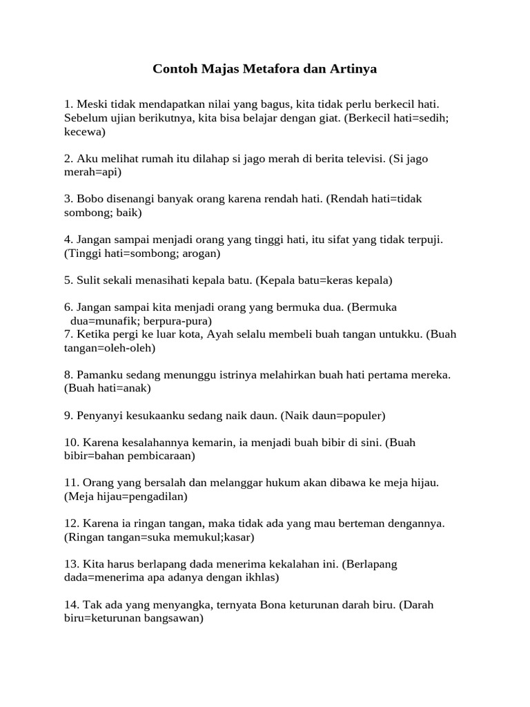 Contoh Majas Metafora Dan Artinya | PDF