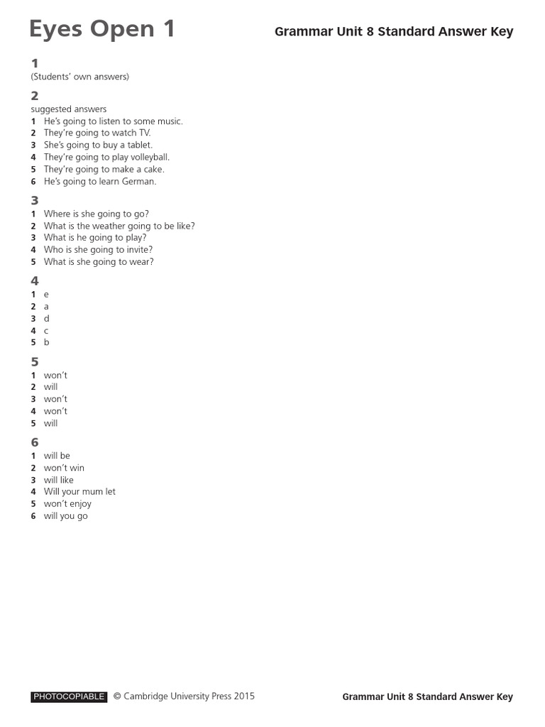 Grammar Unit 8 Answer Key | PDF