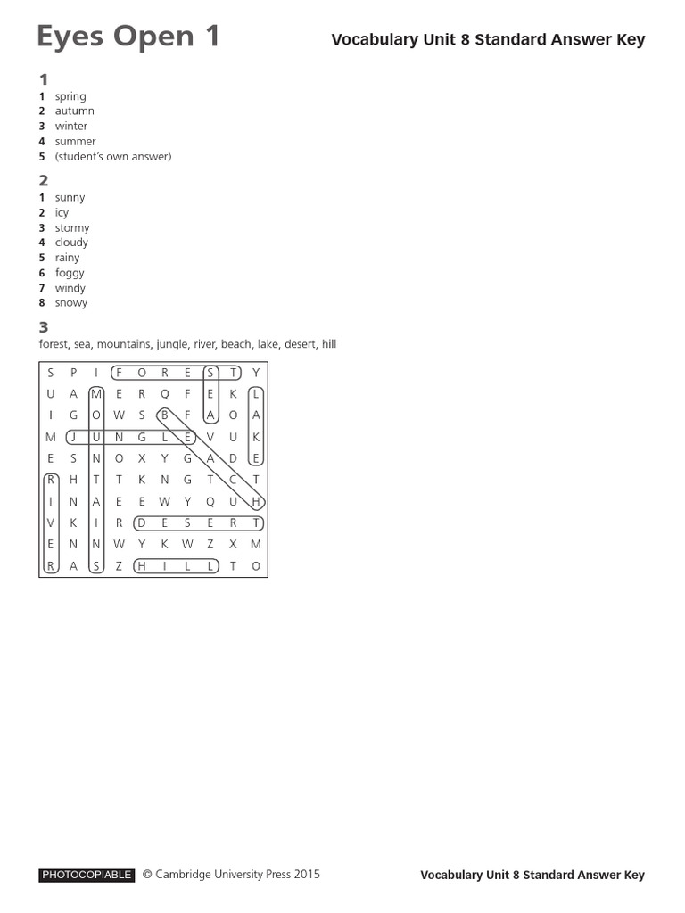 Unit 8 Vocabulary Answer Key | PDF