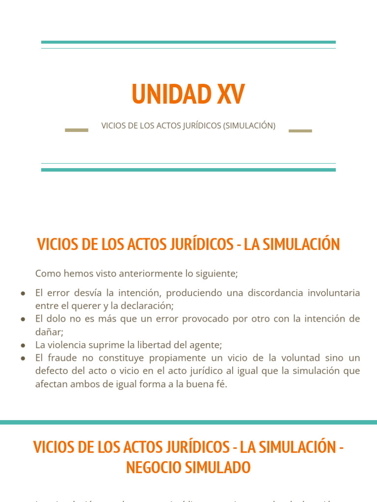 UNIDAD XV Vicios de Los Actos Juridicos - Simulacion | PDF | Intención (Derecho Penal) | Justicia