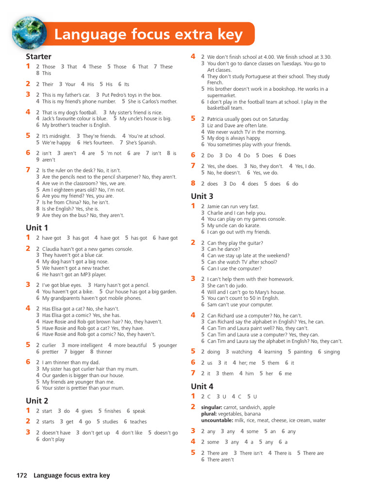 Language Focus Key for English Grammar | PDF