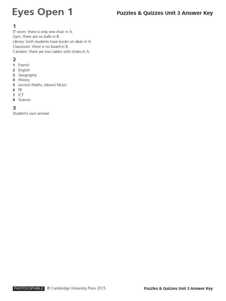 Unit 3 Puzzles and Quizzes Answer Key | PDF