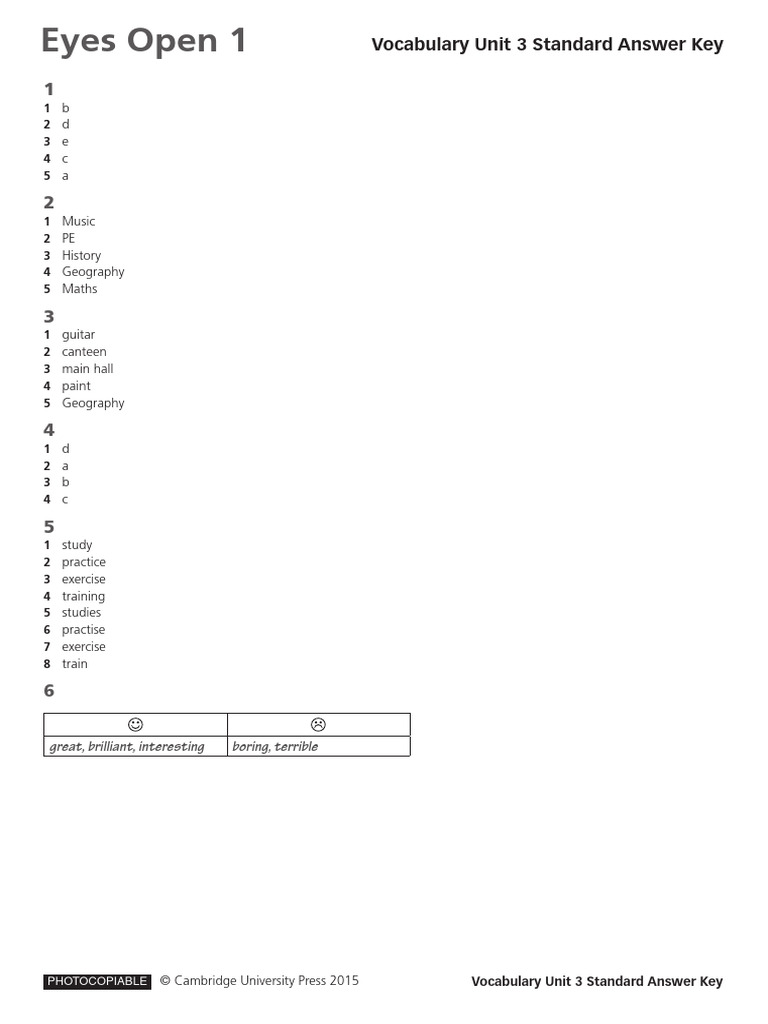 Vocabulary Unit 3 Answer Key | PDF