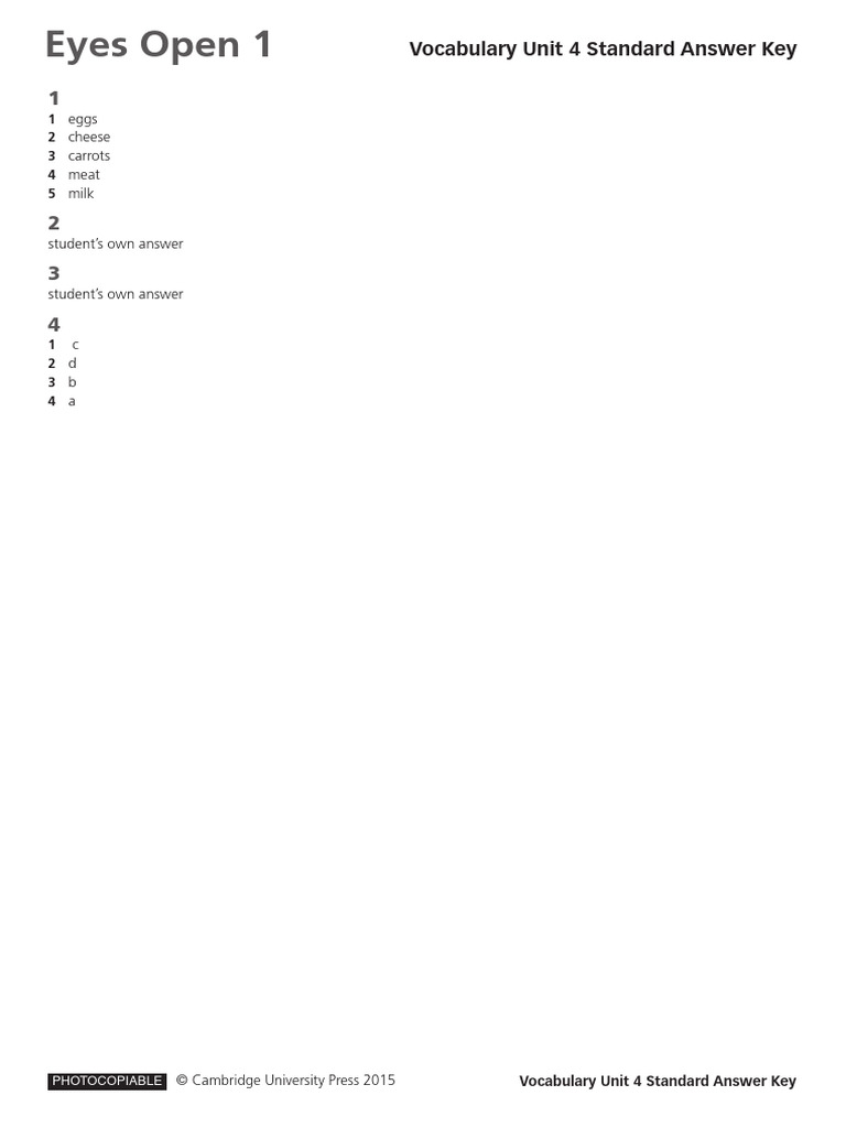 Unit 4 Vocabulary Standard Answer Key | PDF