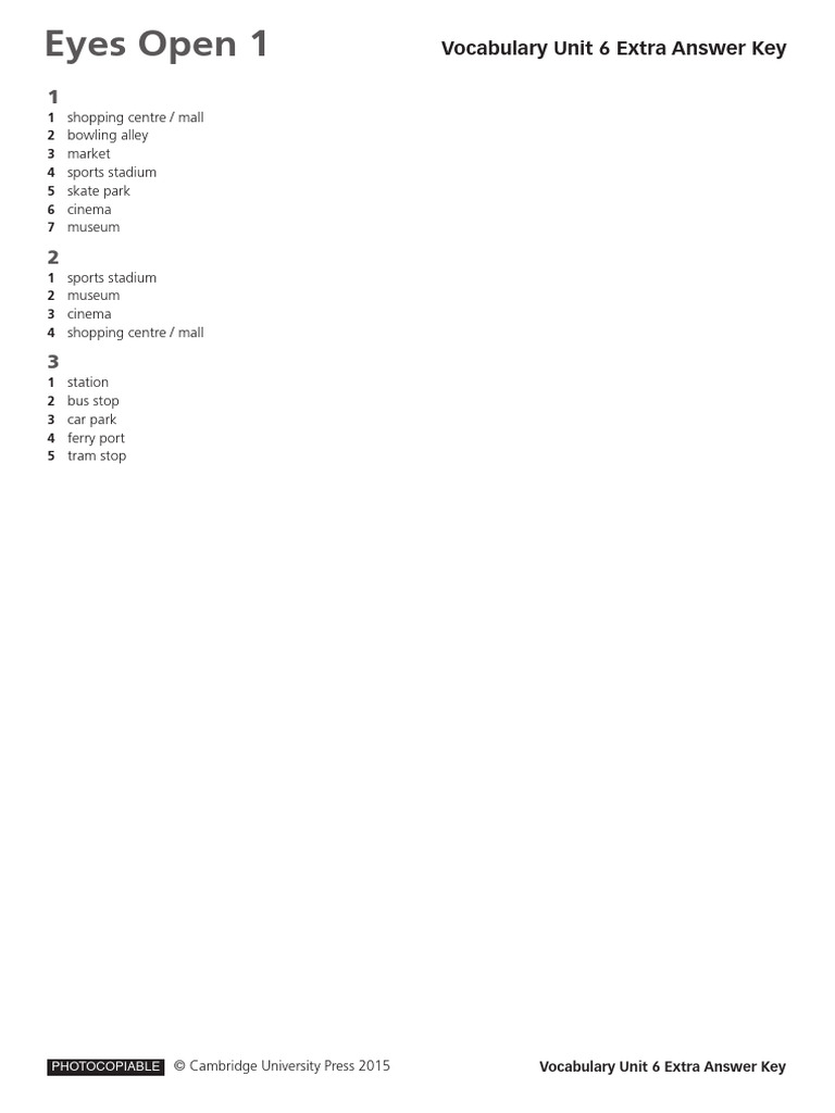 Unit 6 Vocabulary Extra Answer Key | PDF