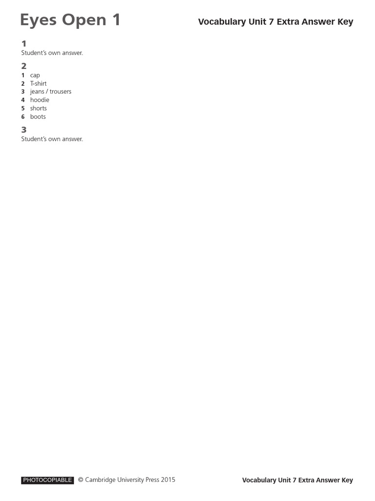 Unit 7 Vocabulary Extra Answer Key | PDF