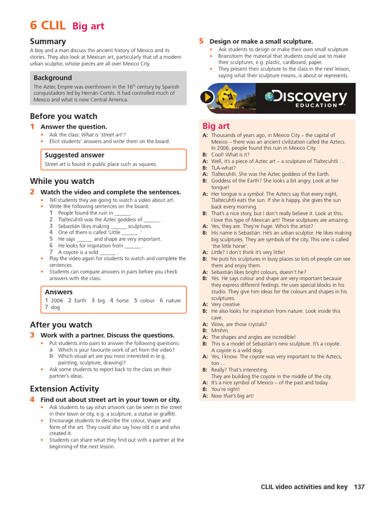 Unit 6 - Teacher's Book CLIL video activities | PDF | Sculpture