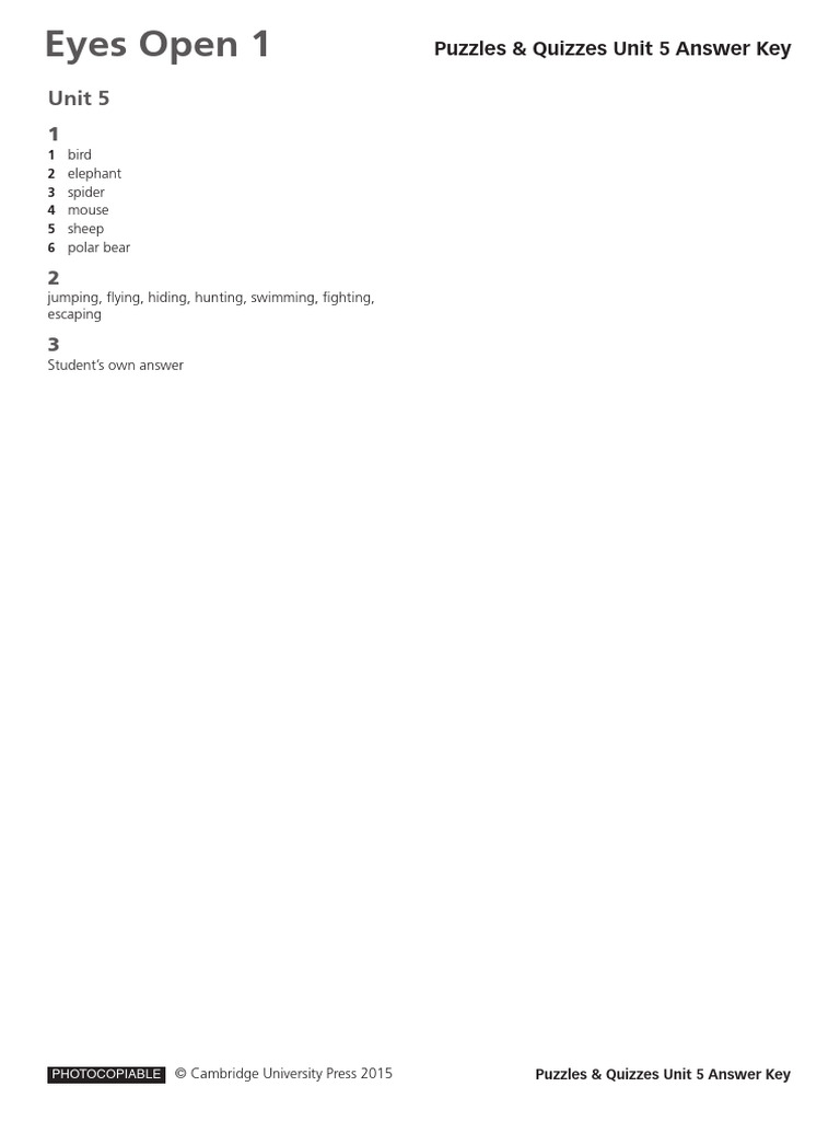 Unit 5 Puzzles and Quizzes Answer Key | PDF