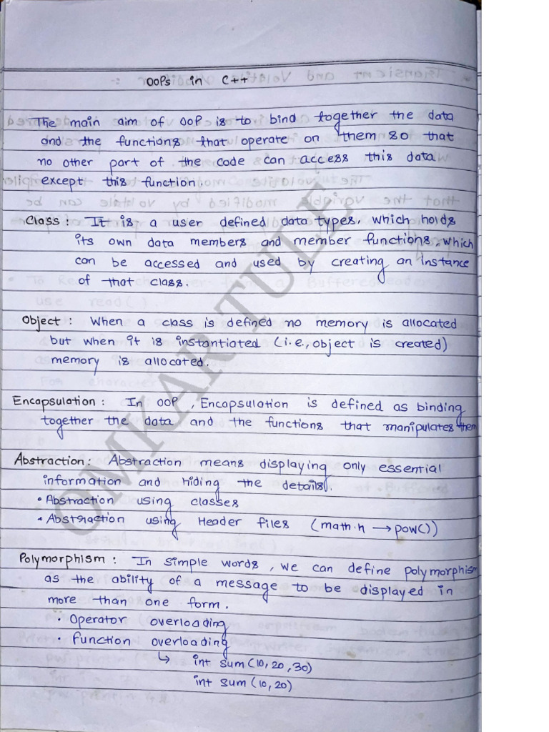 Oop Unit 1 & 2 Notes | PDF
