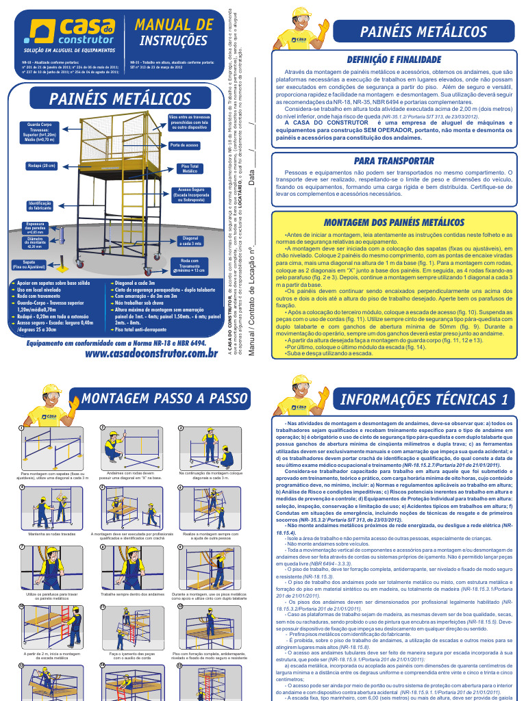 NR 18 Manual de Instrucao Andaime | PDF | Andaime | Parafuso