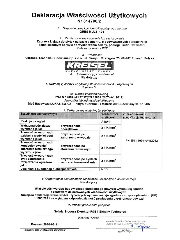 DWU GRES MULTI 105 Elastyczna Zaprawa Klejąca Do Gresu PL | PDF