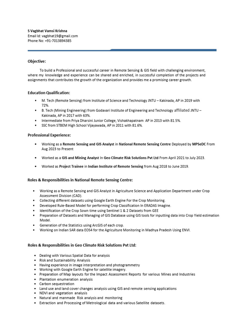 Remote Sensing & GIS Analyst Resume | PDF | Geographic Information ...