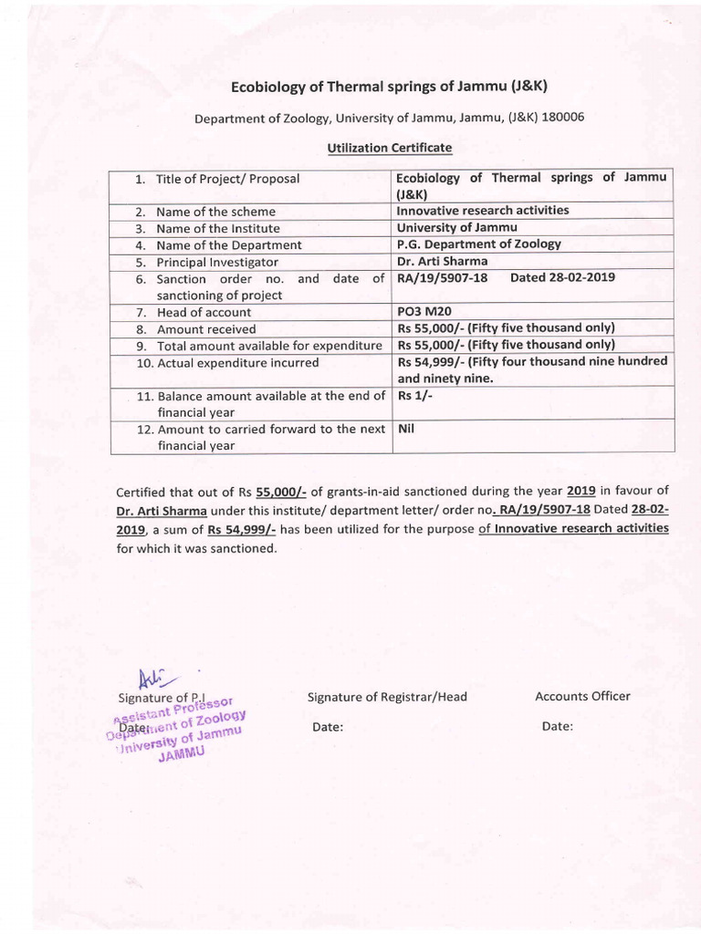 DR Arti Dogra (Sanction Project Dated 28th February 2019) | PDF | Water | Hydrology