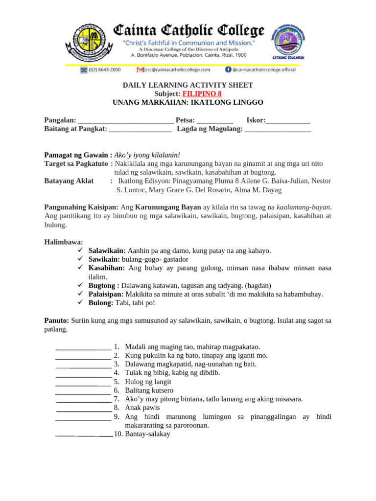 Unang Markahan: Ikatlong Linggo: Ako'y Iyong Kilalanin! | PDF