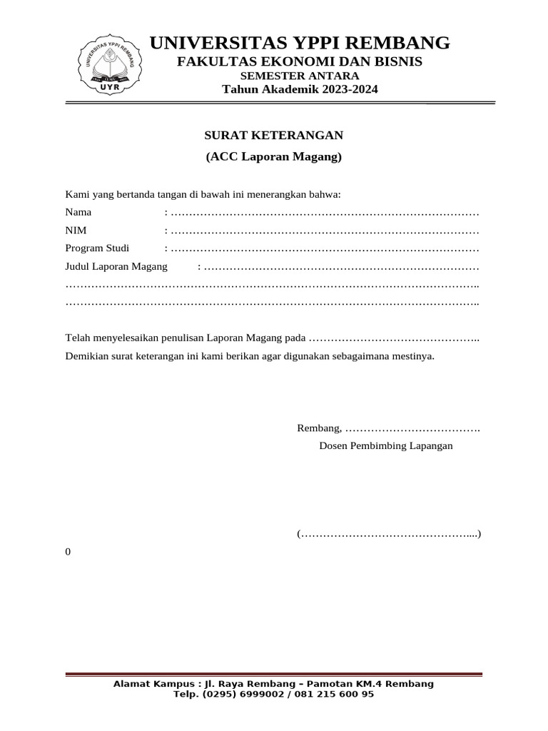 Lembar ACC Magang | PDF