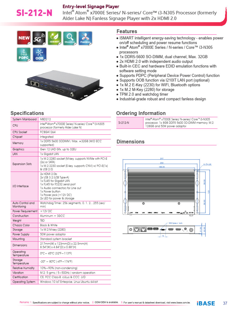 SI-212-N_Datasheet | PDF | Hdmi | Usb