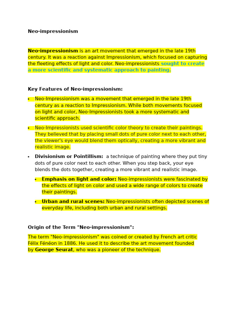 Neo-Impression and Impressionism | PDF | Impressionism | Art Movements