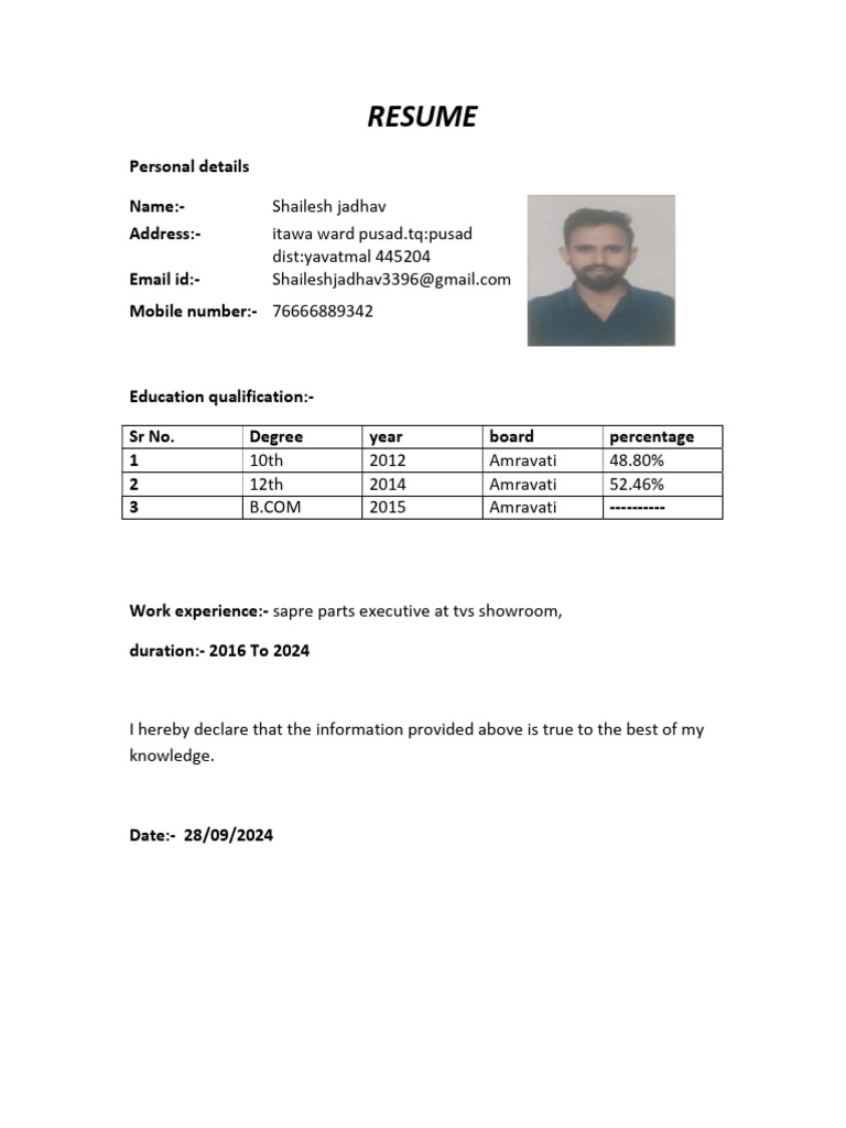 Shailesh Jadhav Resume 2024 | PDF