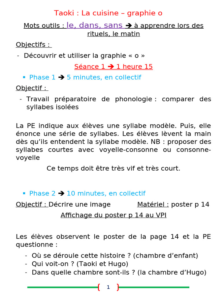 Apprentissage du son « o » en classe | PDF | Syllabe | Linguistique