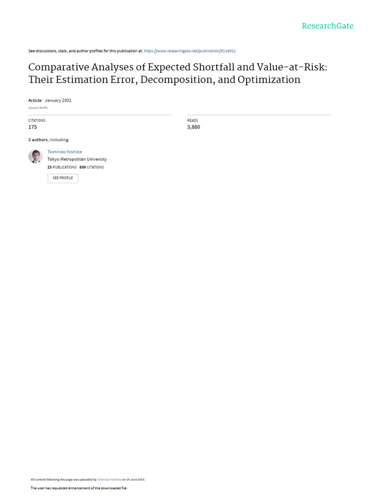 Risk Measures: Shortfall vs. VaR | PDF | Value At Risk | Confidence Interval