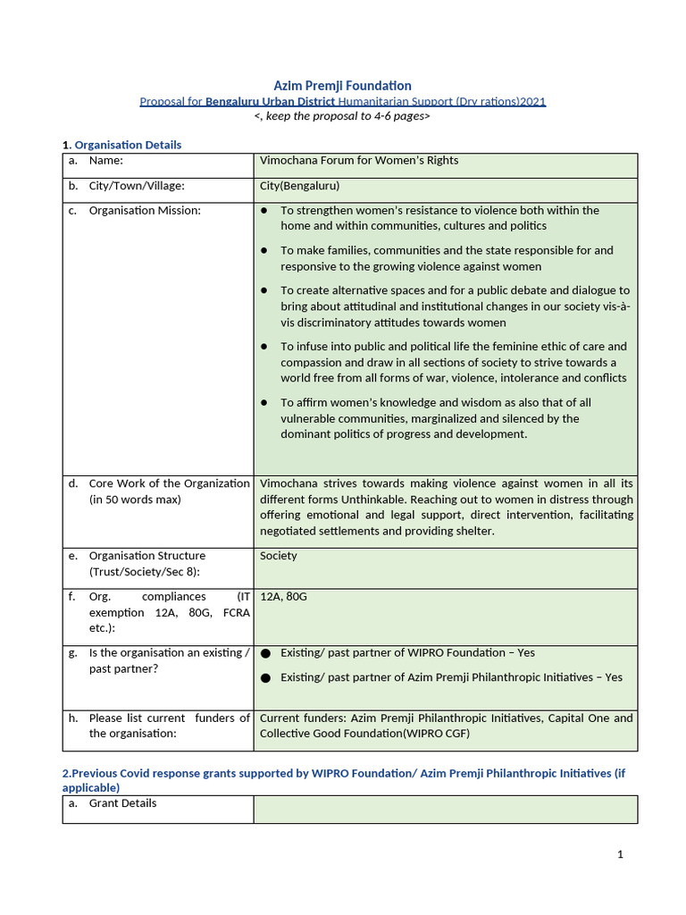Bengaluru Humanitarian Support Proposal | PDF