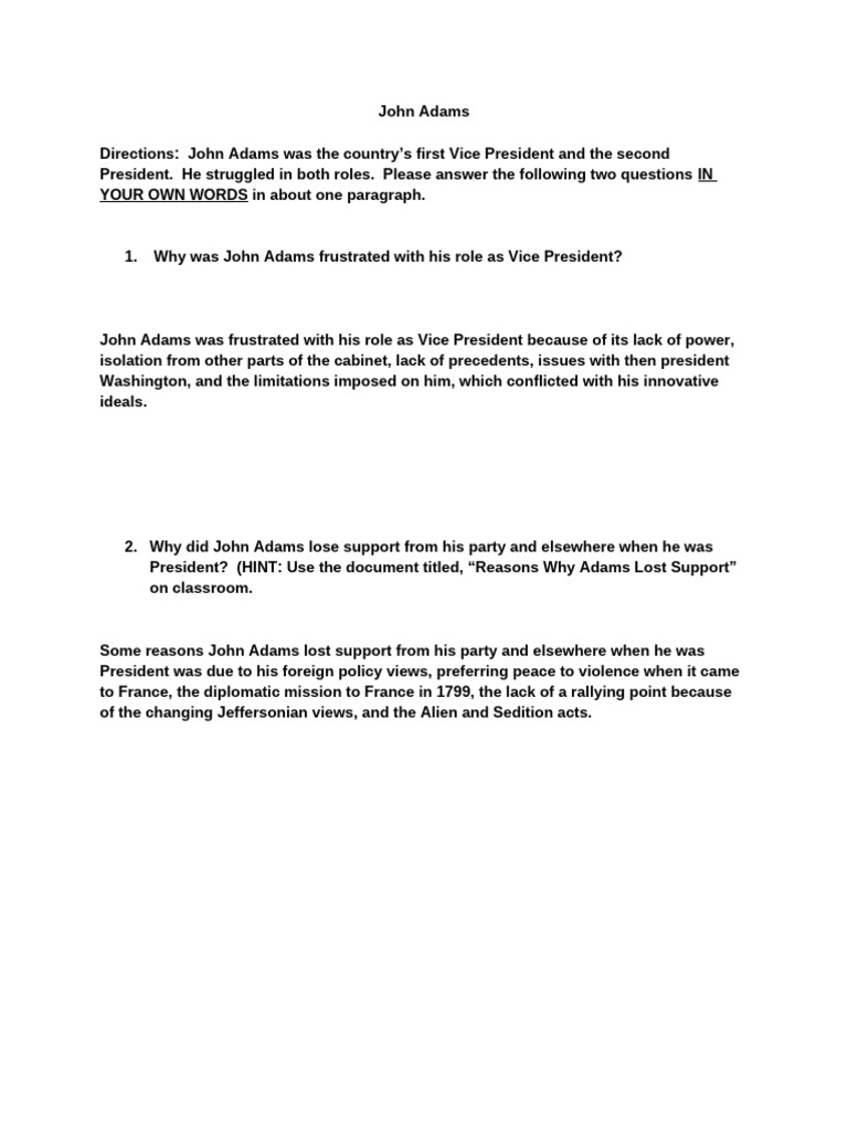 John Adams Questions | PDF