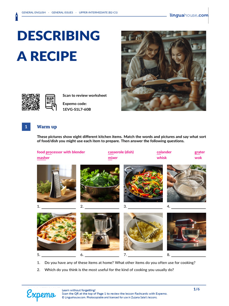 Describing Recipes for Students | PDF | Foods | Cooking