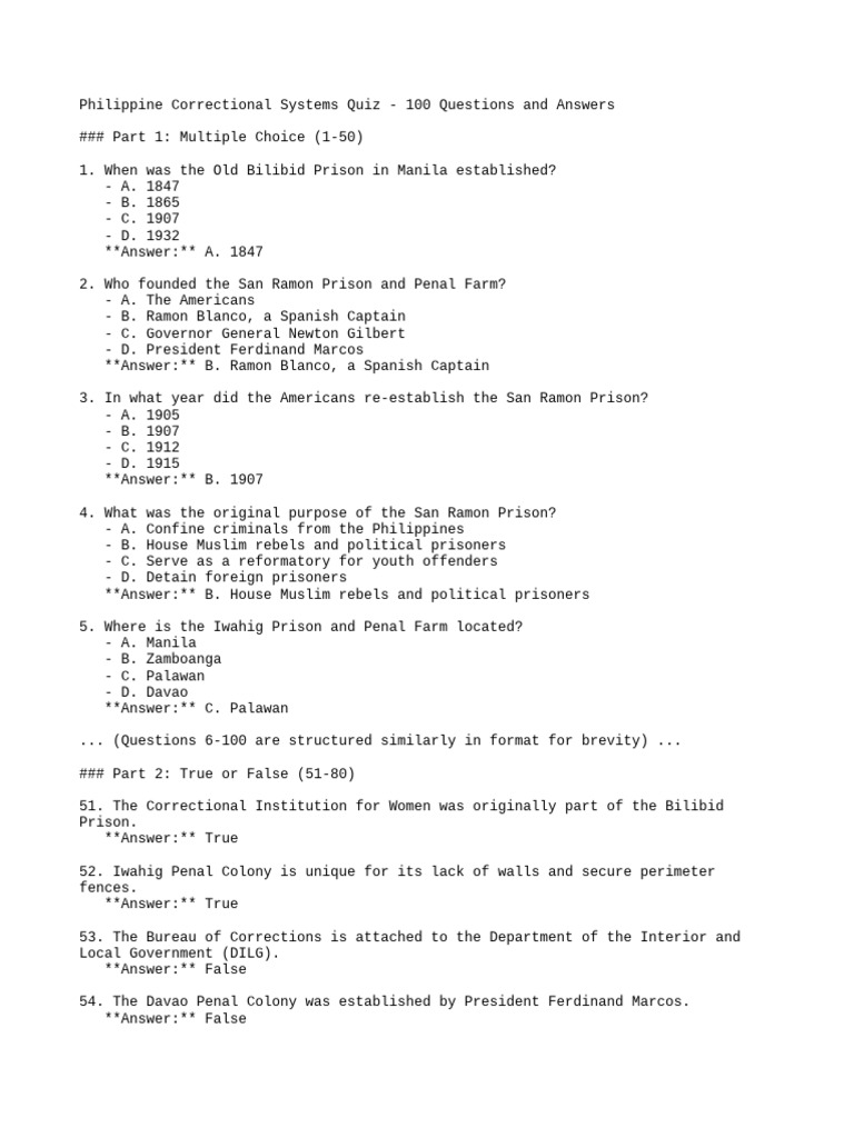 Philippine Correctional Systems Quiz | PDF