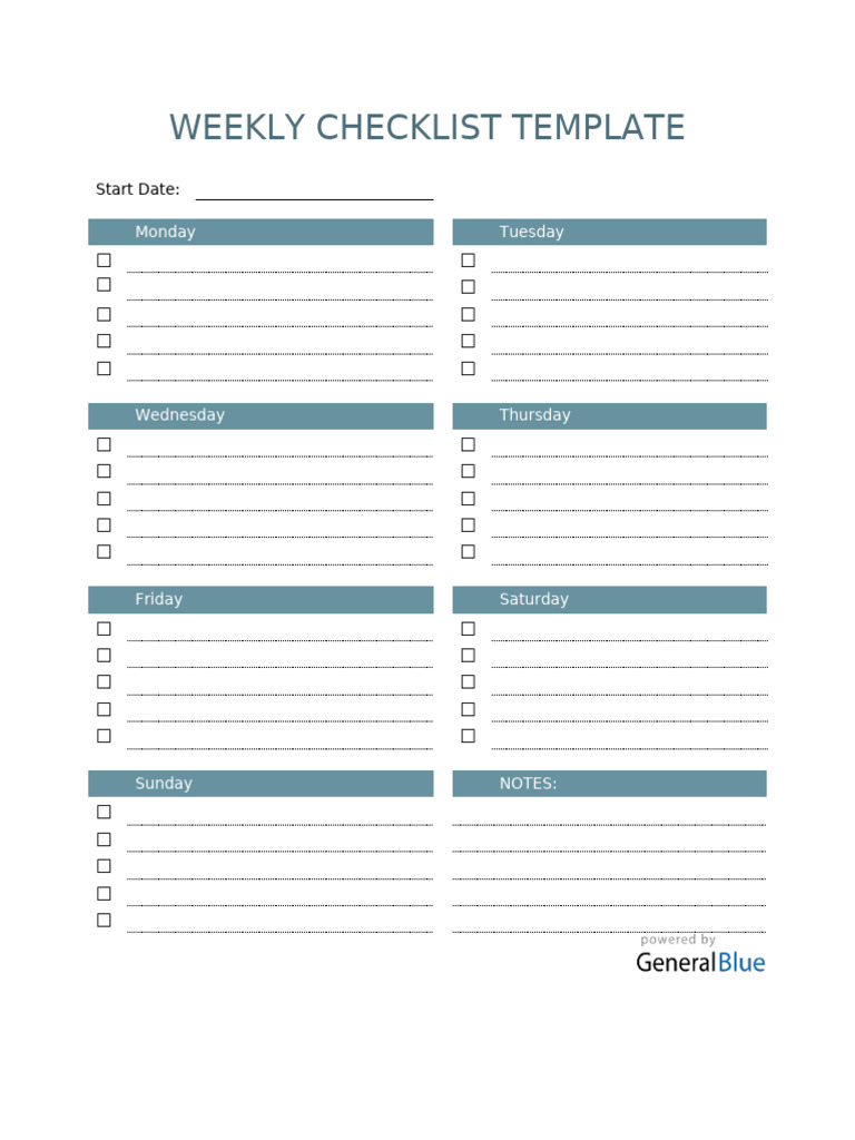 Weekly Checklist Template | PDF