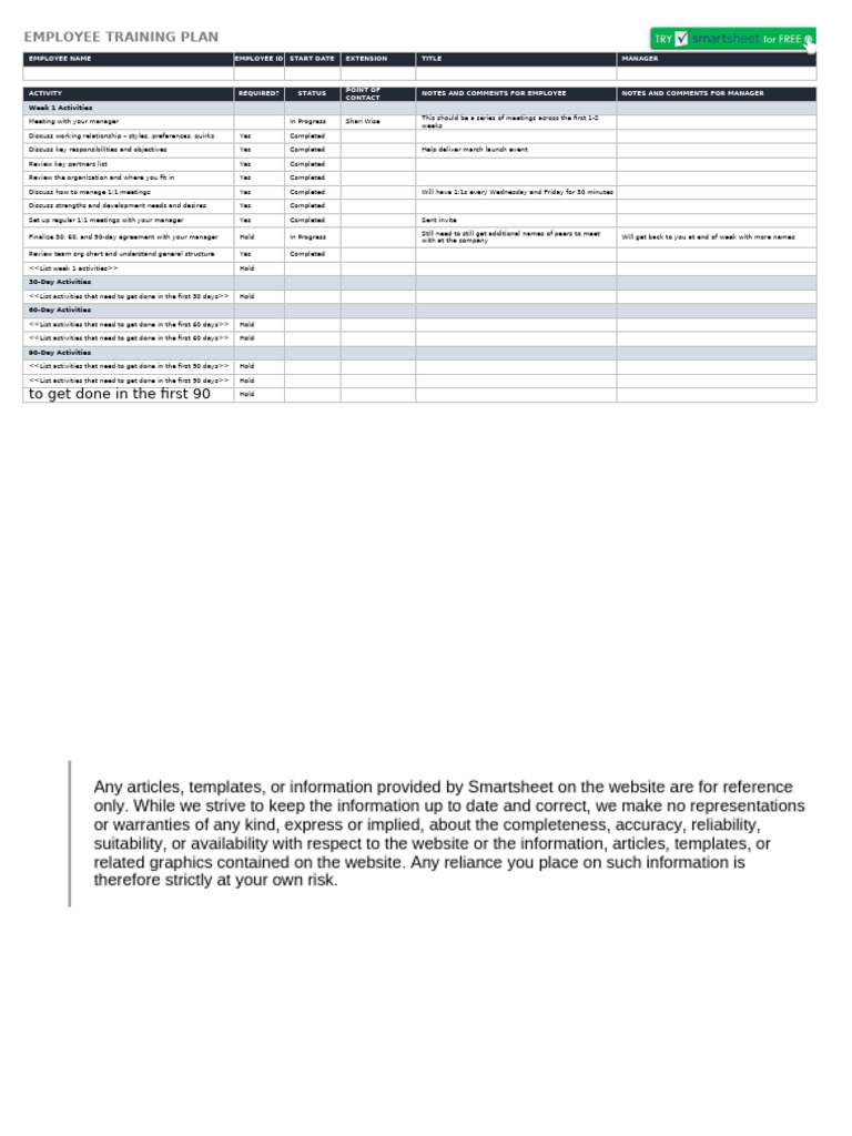 IC Employee Training Plan Template 8538 | PDF