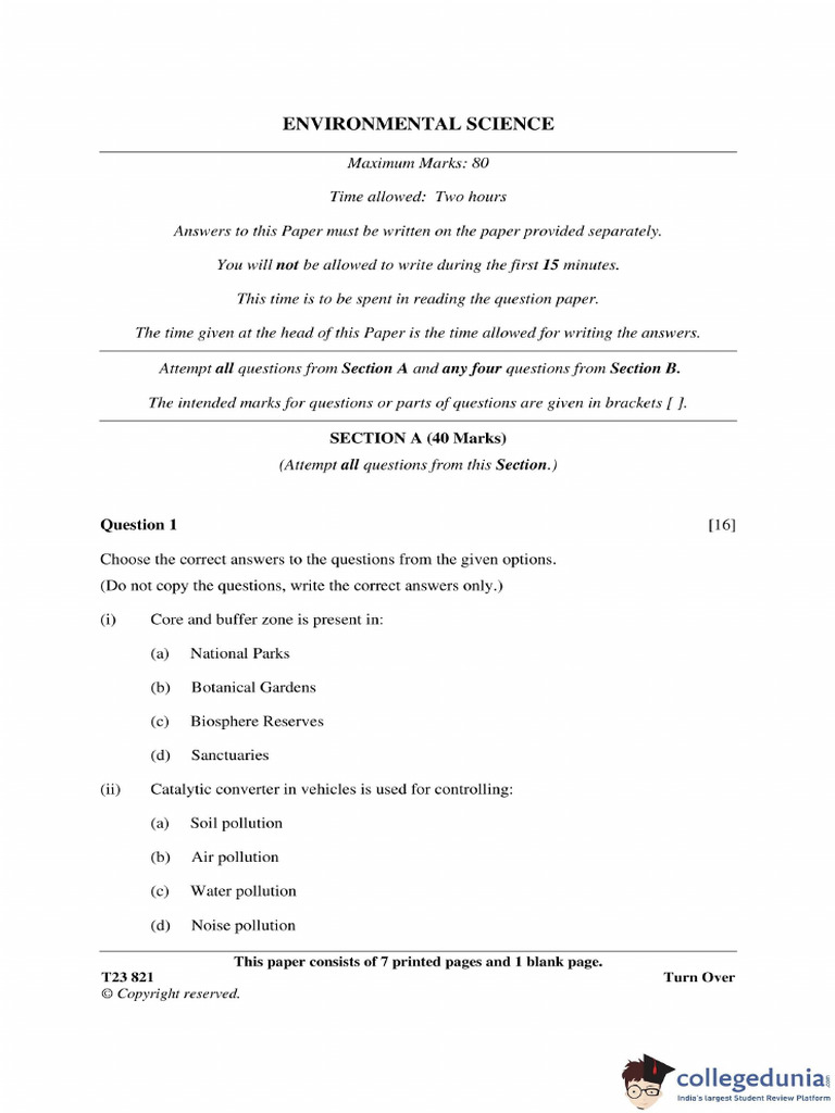 ICSE Class 10 Environmental Science Question Paper 2023 881d13d170e74d9ffb907df550b3bcad | PDF