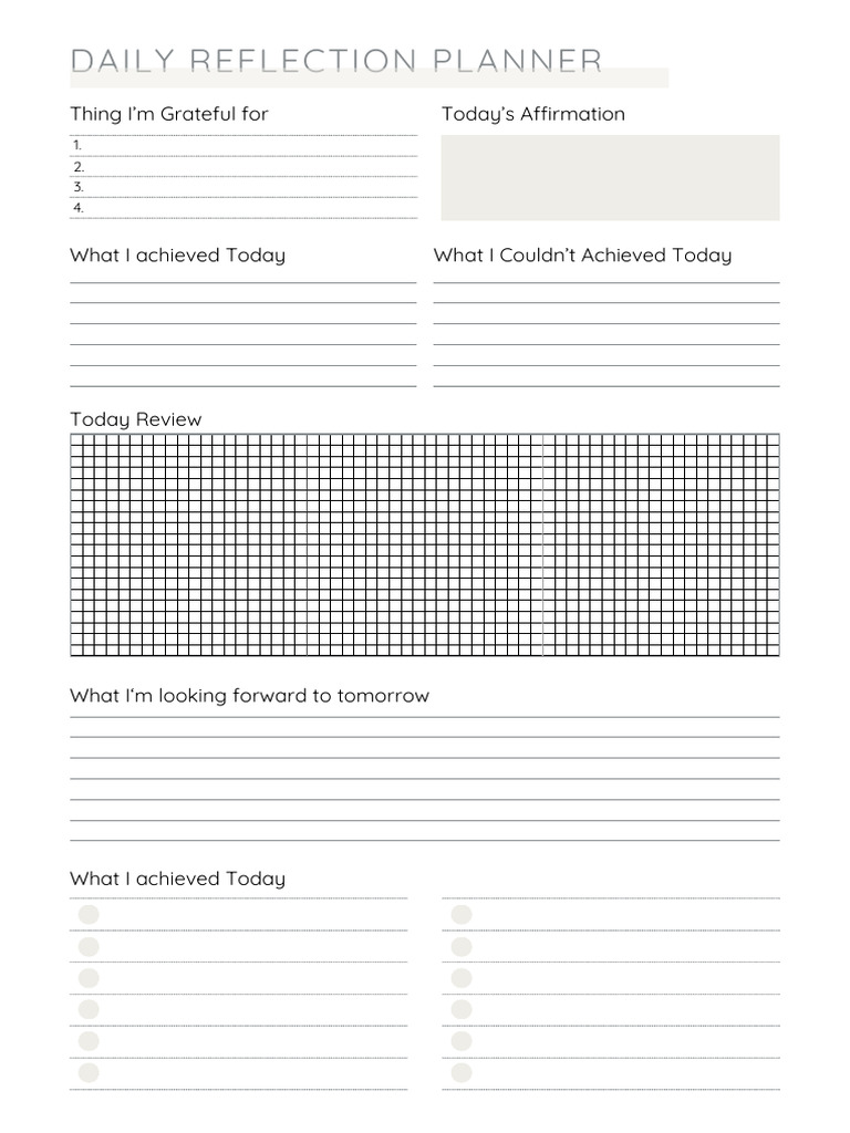 Daily Reflection Planner: Thing I'm Grateful For Today's Affirmation | PDF