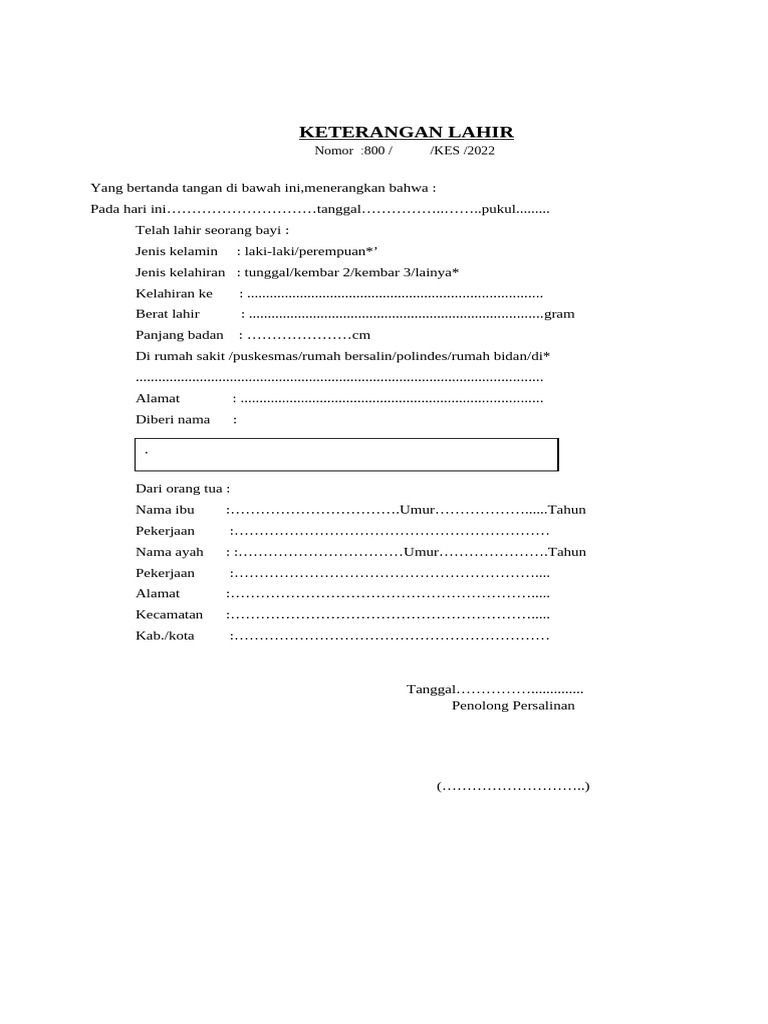 Surat Keterangan Lahir | PDF