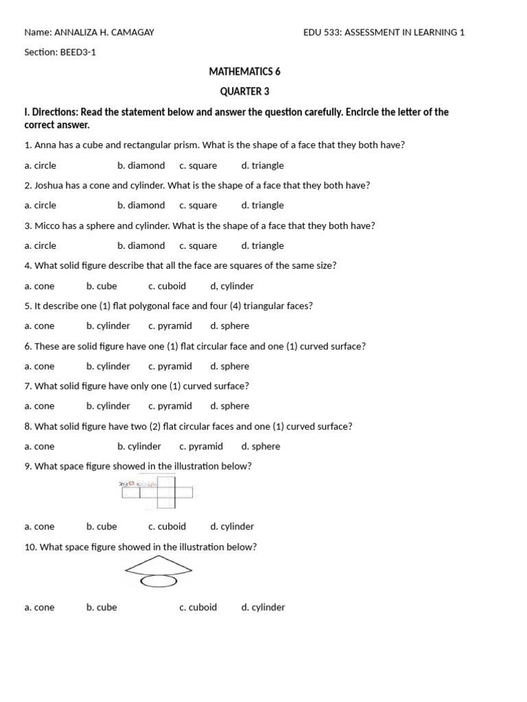100 QUESTIONS TEST | PDF | Equations | Shape