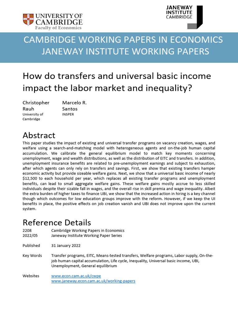 UBI and Transfers: Labor Market Impact | PDF | Labour Economics ...