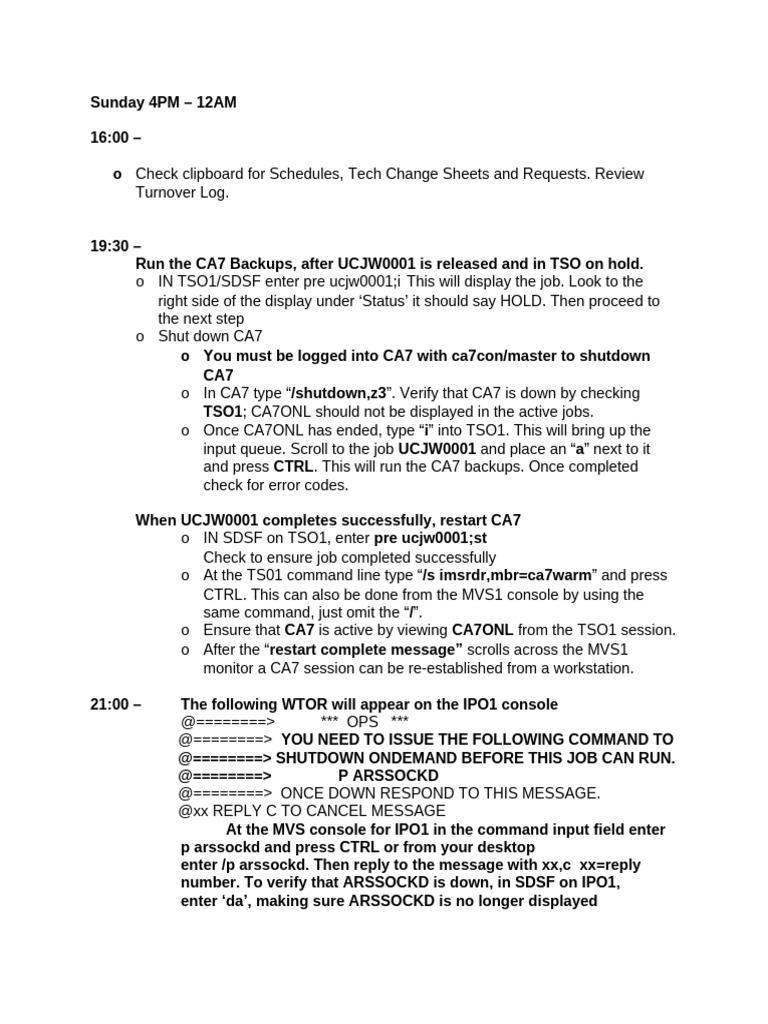 Sunday 4PM To 1230AM Mainframe Operations Schedule - Revised | PDF ...