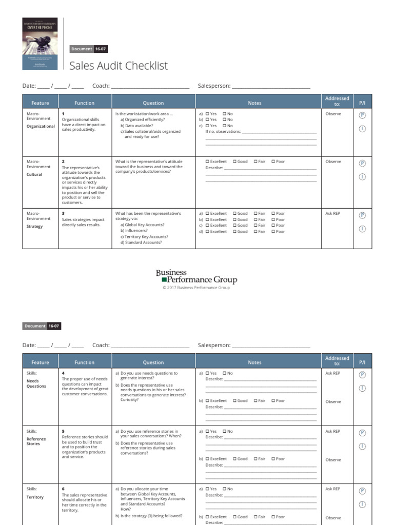 16-07-Sales Call Audit-Checklist | PDF | Sales | Business
