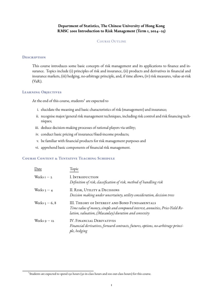 RMSC 2001 Risk Management Course Outline | PDF | Risk | Derivative ...