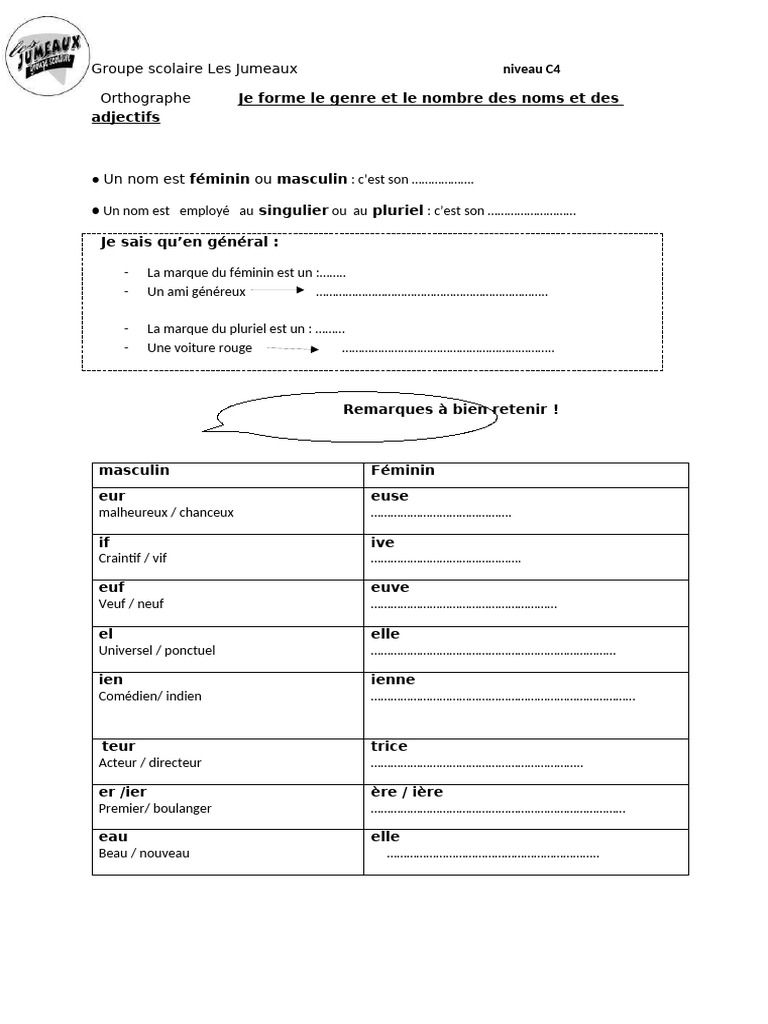 Orthographe : Genre et Nombre des Noms | PDF