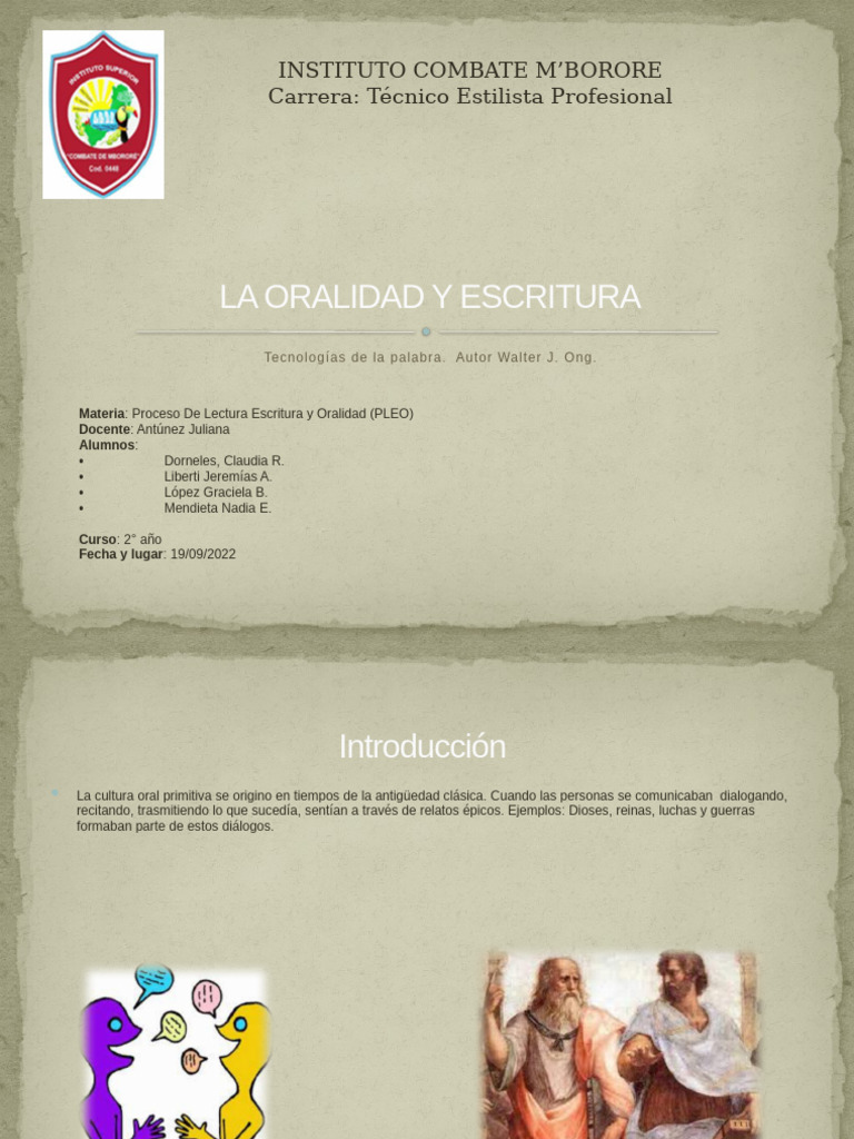 Presentación de La Oralidad y Escritura | PDF | Homero | Escritura