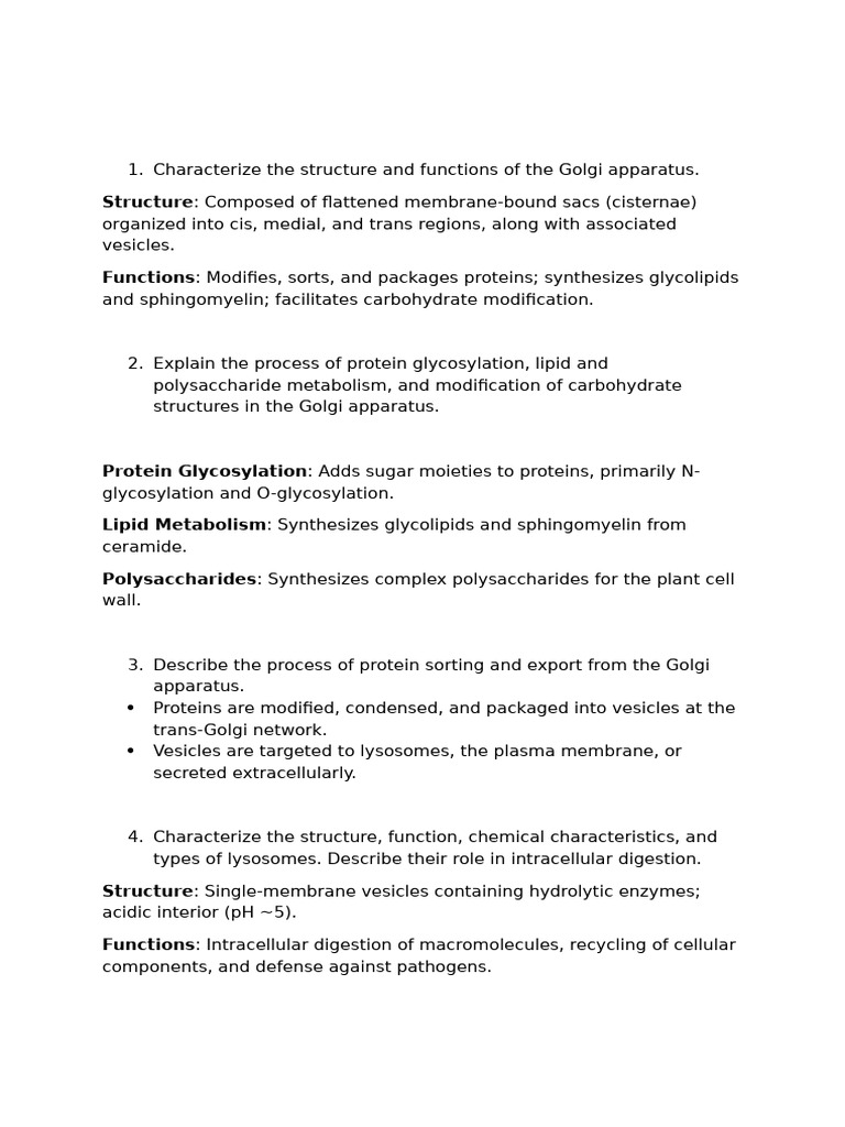 Golgi Apparatus and Lysosome Functions | PDF