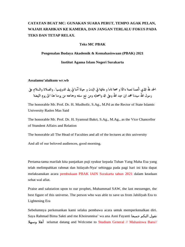 TEKS MC Opening Ceremony Fix | PDF