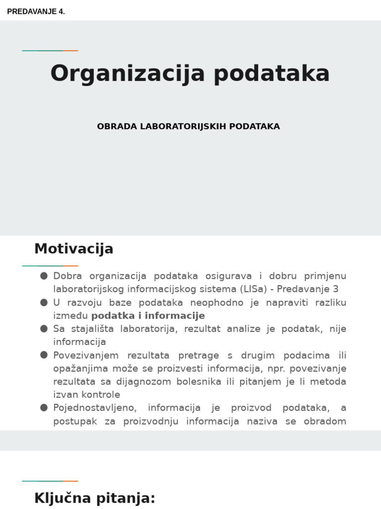 4.predavanje. OLP-P04 Organizacija Laboratorijske Baze Podataka | PDF